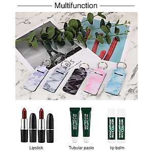 Meiiy Chapstick Holder Keychain Lip Balm Keychain Lipstick Sleeve Pouch Portable Pocket Lip Gloss Tube Holder Stocking Stuffers Gift for Women (5pcs-marble)