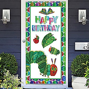 Cartoon Very Hungry Little Green Caterpillar Happy Birthday Banner Backdrop Supplies Favors Insects Theme Decor for 1st Birthday Party Baby Shower Photo Studio Booth Props Background Decorations