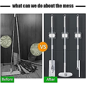 Broom Mop Holder Wall Mounted Garage Organization Tool 4Pcs Broom Gripper Holds Self Adhesive Reusable Super Anti-Slip Mop holder Organizer No Drill Install Easily Storage for Bathroom Kitchen Garden