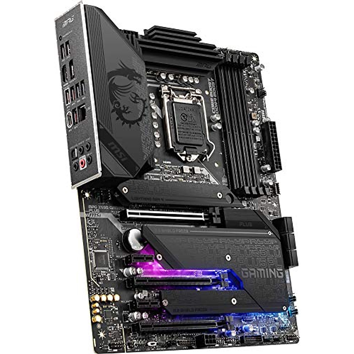 MSI MPG Z590 Gaming Plus Gaming Motherboard (ATX, 11th/10th Gen Intel Core, LGA 1200 Socket, DDR4, PCIe 4, CFX, M.2 Slots, USB 3.2 Gen 2, DP/HDMI, Mystic Light RGB)