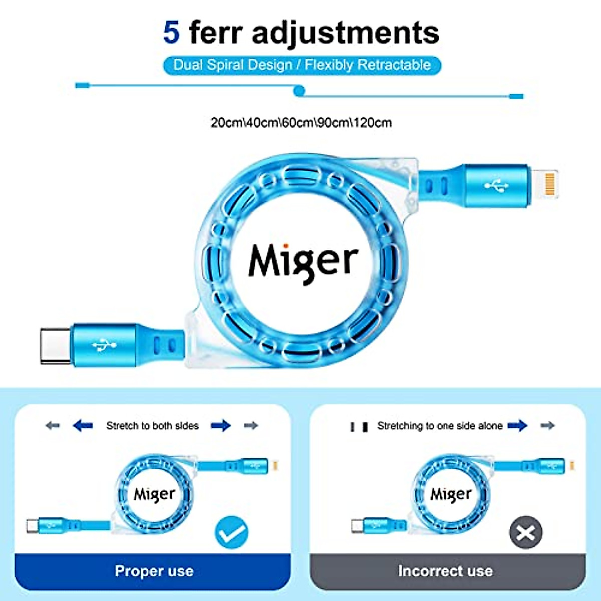 USB C to Lightning Charging Cord [2Pack/4Ft] MFi Certified iPhone 14/13 Retractable Fast Charging Cable USB C Lightning Cable for iPhone 14 13 12 11 Pro Max Mini XS XR X 8 7 6s 6 Plus 6 SE, iPad