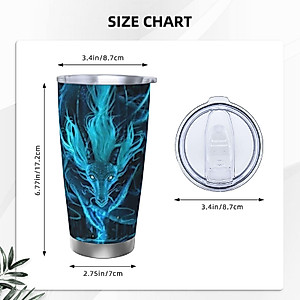 Blue Dragon 20oz Tumbler Stainless Steel Vacuum Insulated Coffee Travel Mug, Durable Insulated Coffee Travel Mug with Splash-Proof Lid Metal Straw and Brush Thermal Cup for Outdoor