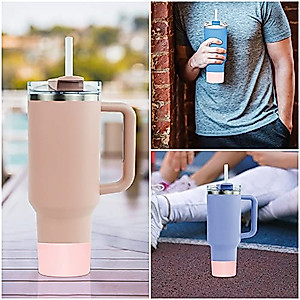 3 Pack Silicone Boot for Stanley 40 oz Quencher Tumbler with Handle, 8 Pack Replacement Straws with Cleaning Brush for Stanley 40 oz with Handle，Stanley Cup Accessories(Pink)