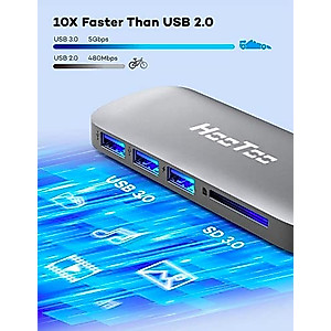 HooToo USB C Hub, 6-in-1 USB C Adapter with 4K USB C to HDMI, 3 USB 3.0 Ports, SD Card Reader, Pd Charging Port for MacBook/Pro/Air (2018), Chromebook, and More USB C Devices (Grey), silver