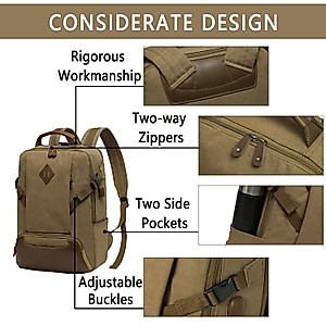 Kasqo Laptop Backpack 15.6 Inch Canvas Waterproof Anti Theft Business Travel College Computer Bag Carry on Bag with USB Charging Port for Women Men, Khaki