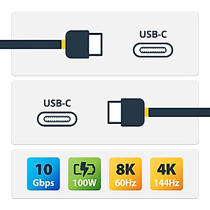StarTech.com 3ft (1m) USB C Cable 10Gbps - USB-IF Certified USB-C Cable - USB 3.2 Gen 2 Type-C Cable - 100W (5A) Power Delivery Charging, DP Alt Mode - USB C to C Cord - Charge & Sync (USB31CCV1M)