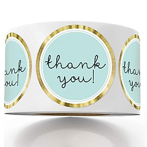 Modern Thank You Stickers, Round Blue Thank You Stickers, Chic Gold Thank You Label Tags, 1.4 Inches 500 Adhesive Thank You Label Stickers Mr.Mug
