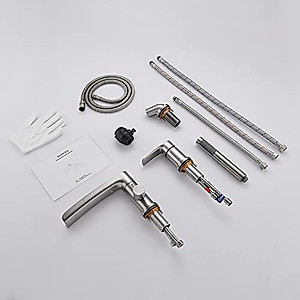 Wowkk Waterfall Roman Tub Faucet Brushed Nickel Deck Mount Bathtub Faucets Brass Tub Filler Bathroom Faucets with Hand Shower