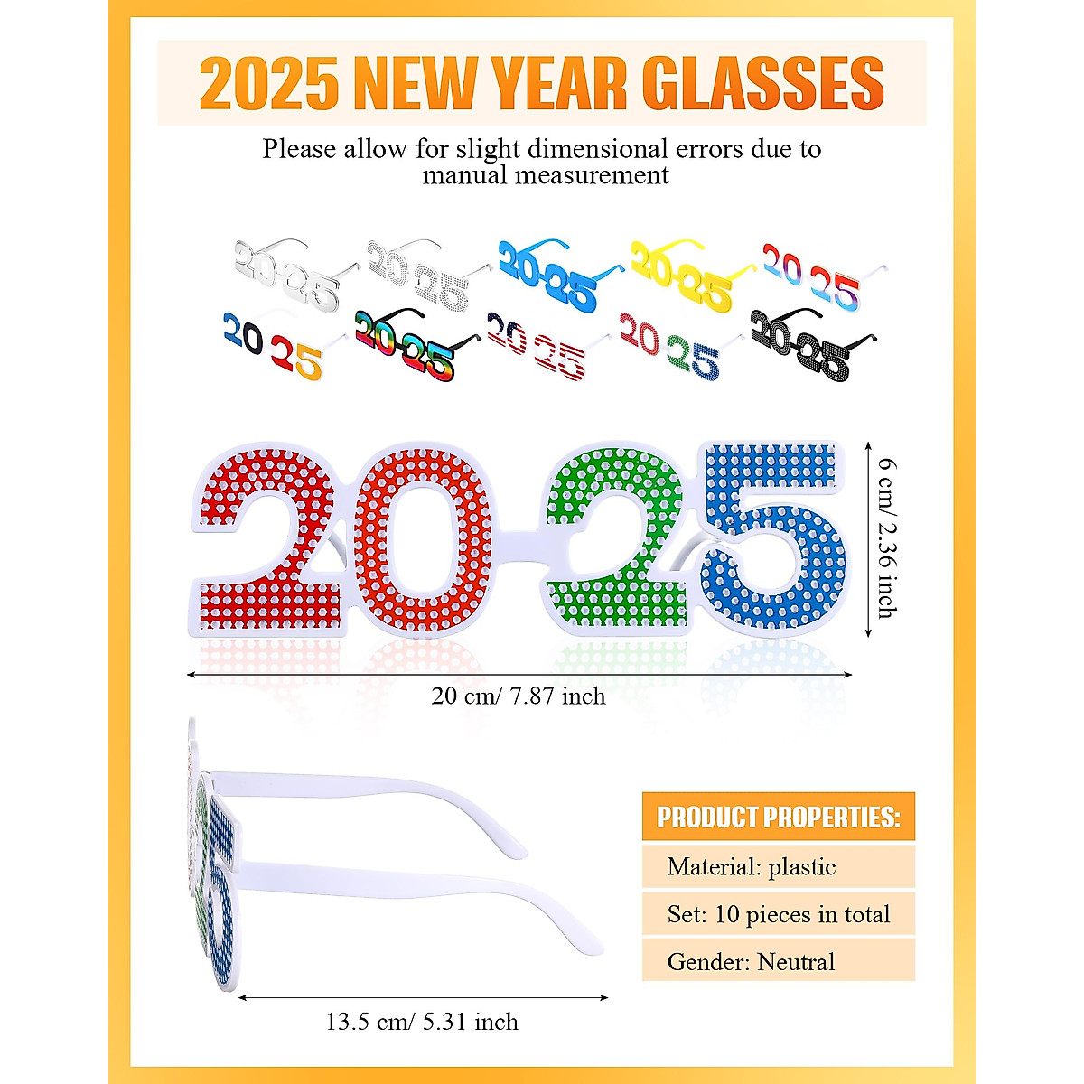 Riceshoot 10 Pairs 2025 New Years Eyeglasses 2025 Graduation Glasses 2025 New Years Eve Party Favors Supplies Glitter Number Glasses 2025 Props Eyeglasses for New Years Graduation Party