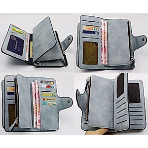 Women's Long Leather Wallet RFID Blocking Cash ID Credit Card Holder for Women Ladies Soft Clutch Wallet with Zipper Coin Pocket Fashion Purse (Light Blue)