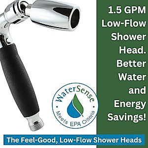 High Sierra Showerheads® - Solid Metal Handheld Showerhead with Slip-Free Grip & Trickle Valve- WaterSense Certified Low Flow 1.5 GPM: Chrome Finish