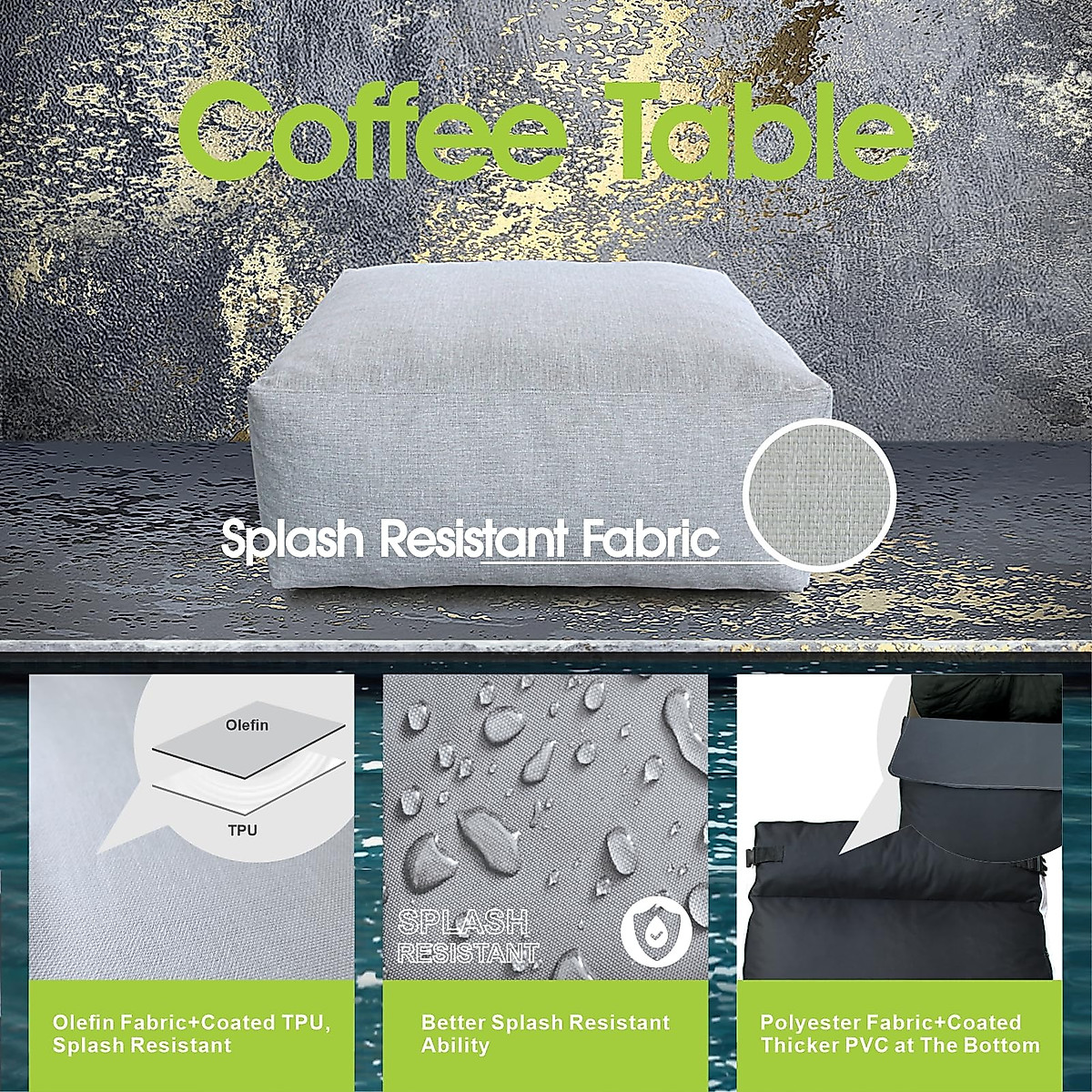 Patio Furniture Set Bean Bag Coffee Table Outdoor Chair Sectional Conversation Patio Set Daybed Furniture Outdoor Sofa Couch High Density Foam Filling Modern Comfy Patio Couch (light gray)