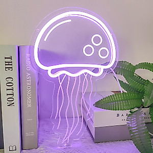 Jellyfish Neon Signs for Wall Decor Light Up Personalized for Bedroom, Bar, Birthday, Holiday Party, Wedding. USB Powered 3D Art Creative Purple Light LED with Dimmer Switch