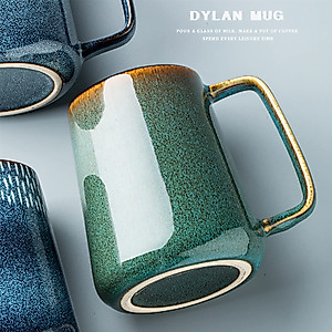 KSALPCH 24 OZ Extra Large Ceramic Coffee Mug with A Big Handle,Jumbo Tea and Coffee Cup for Office and Home,Dishwasher and Microwave Safe,With Spoon and Wooden Lid(Light Green,1)