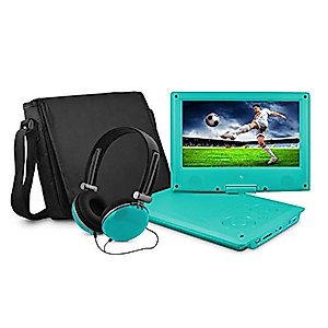Ematic Portable DVD Player with 9-inch LDC Swivel Screen, Travel Bag and Headphones, Teal