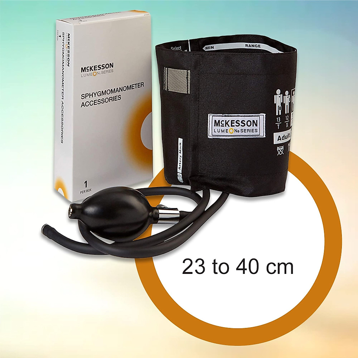 McKesson LUMEON Blood Pressure Cuff and Bulb, Black, Adult Medium, 23 cm to 40 cm, 1 Count