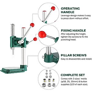 HACSYP Hand Press Punching Machine, Handmade Fabric Covered Button Maker Machine Kit, Cloth Button Cover Making Machine DIY Tools with 3 Molds