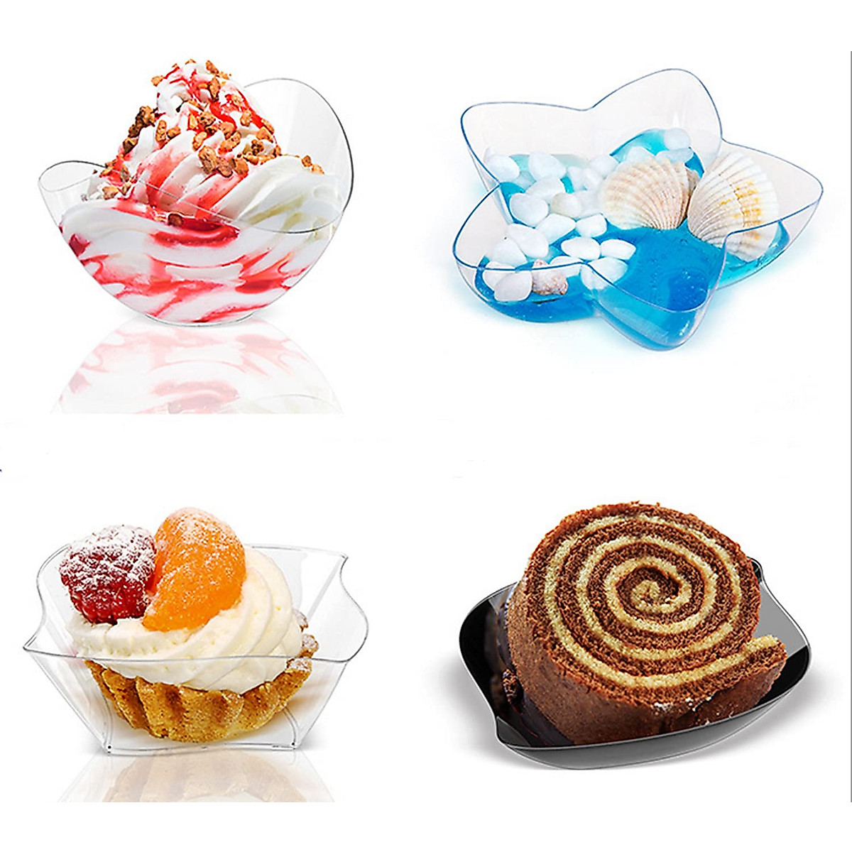 Healthcom 48 Packs 5 Oz Clear Dessert Bowls Plastic Appetizer Plates Dessert Dishes Bowls Tasting Cups Mini Dessert Bowls Serving Plate Reusable Disposable Bowls Small Catering Dessert Bowls for Party