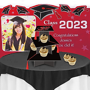KALEFO Graduation Decorations 2024 Graduation Cap Cupcake Stand with Tassel Graduation Party Favors Table Decor Grad Party Supplies (Red)