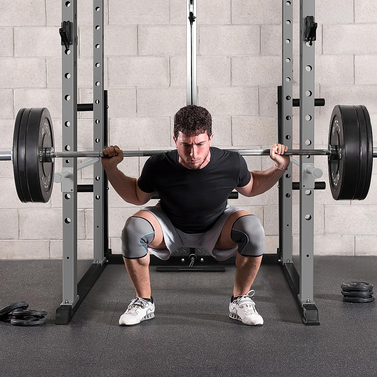 RitFit Power Cage with LAT Pull Down and 360° Landmine, 1000LB Capacity Power Rack Full Home Gym for Weightlifting, Come with J-Cups,Dip Bars and Other Attachments (2023 Version PPC02)-Grey