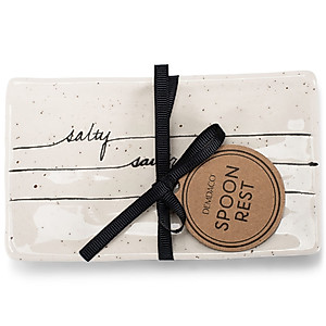 DEMDACO Salty Savory Sweet Glossy Speckle White 6 x 3.5 Stoneware Ceramic Everyday Kitchen Rectangle Spoon Rest
