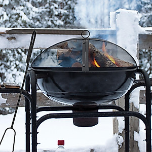 Suzile 22 Inch Heavy Duty Fire Pit Spark Screen Round Mesh Fire Pit Cover Fire Pit Lid Fire Pit Mesh Screen with Handle and Lifter Tool for Outdoor Firepit Stove Fireplace (Black)