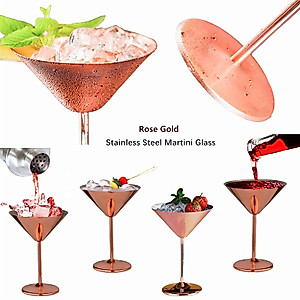 CmengAo Rose Gold Martini Glasses Set of 2, Copper Plated Stainless Steel Martini Margarita Cocktail Glasses (8oz)