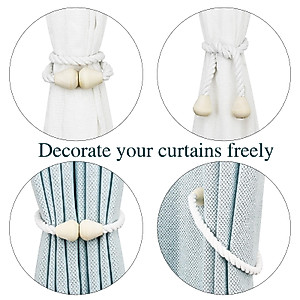 Hangtty Magnetic Curtain Tiebacks 2 Pack Cotton Boho Curtain Tie Back Decorative Rope Holdbacks for Curtains Draperies Outdoor Window Treatment Holdbacks, White