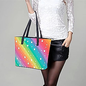 Womens Handbag Rainbow Leather Tote Bag Top Handle Satchel Bags For Lady