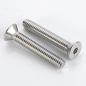 M6-1.0 x 16mm Flat Head Socket Cap Screws, Stainless Steel 18-8 (304), Bright Finish, DIN 7991, Allen Socket Drive, 25 PCS
