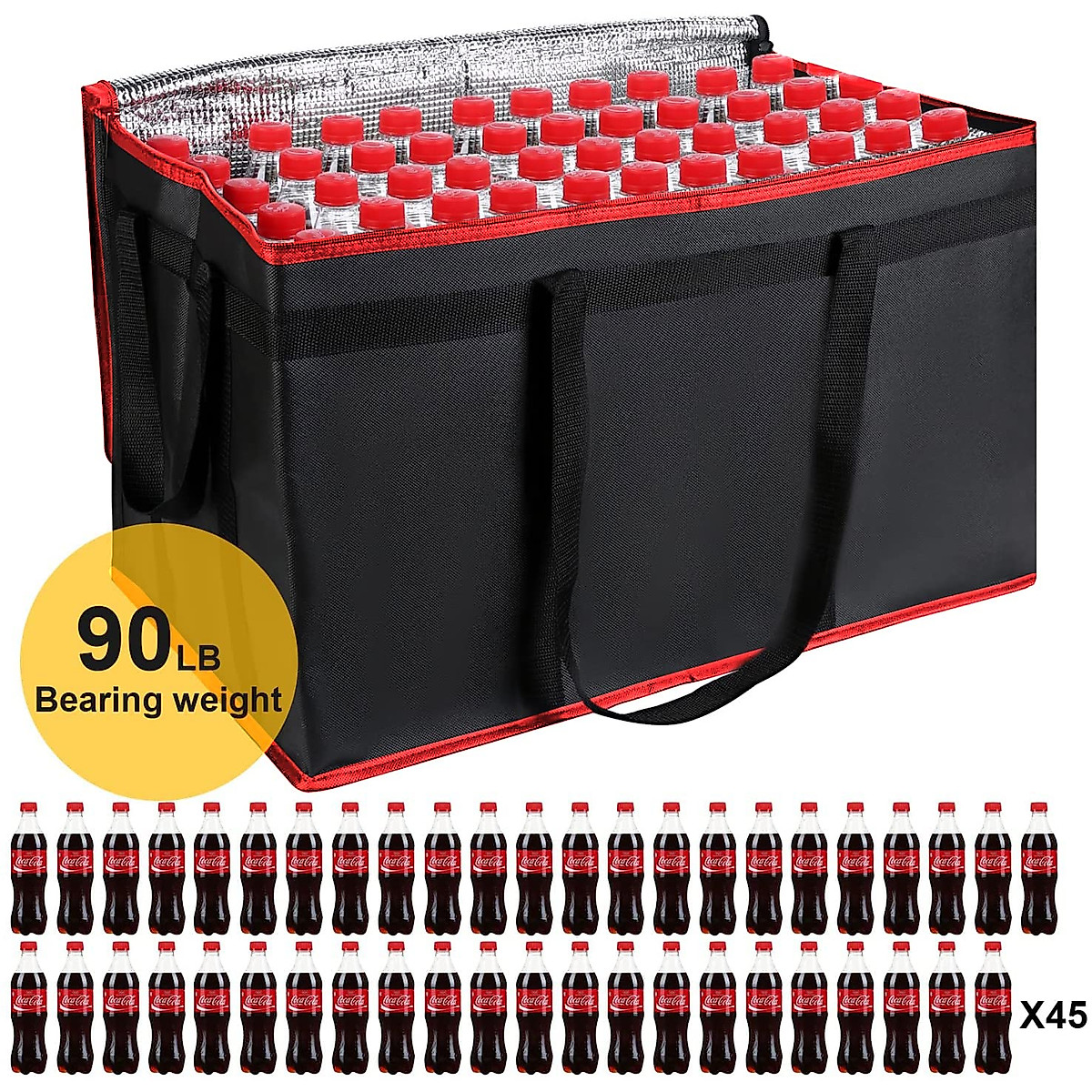 musbus For doordash catering bag 22x14x13 Black Red Insulated Food Delivery Bag Cooler Bags Keep Food Warm Catering Therma for doordash Catering Cooler BagsTherma Shopper hot XXXL 22w x 14 lx 13d