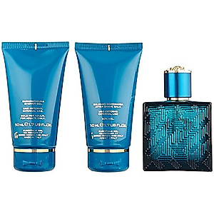 Versace EROS Gift Set for Men 1.7 oz EDT + 1.7 oz Shower Gel + 1.7 oz Aftershave Balm, Combo