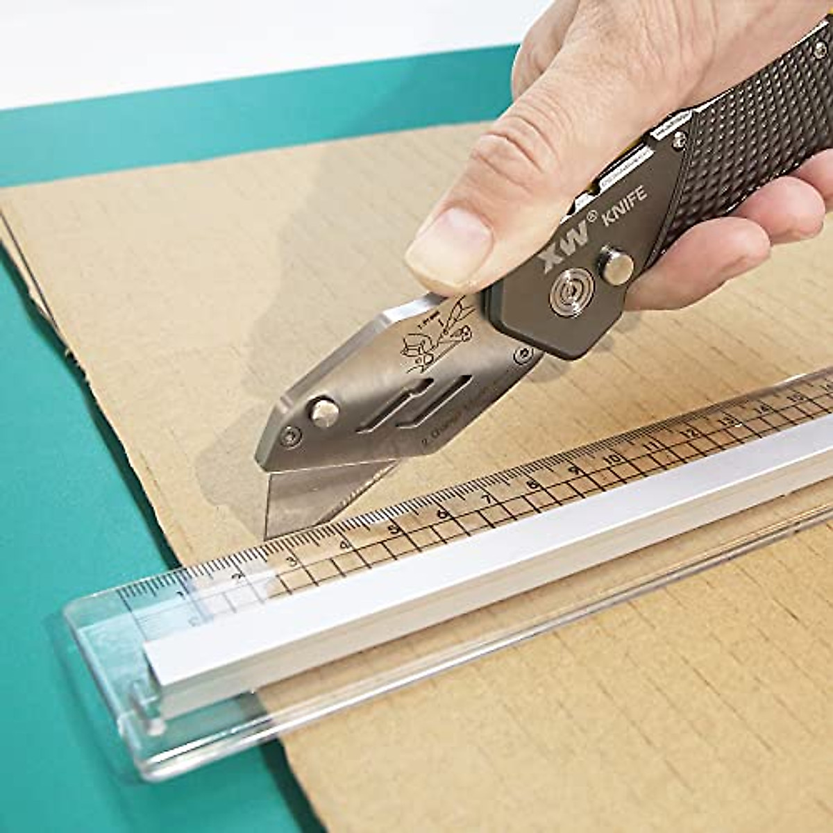 XW Folding Utility Knife, Heavy Duty Box Cutter with Belt Clip, Quick Change Blades, Anodized Aluminum Alloy Handle, Extra 10 Blades Included, 2-Pack