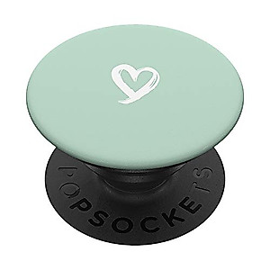 White Minimalist Heart Green PopSockets Swappable PopGrip