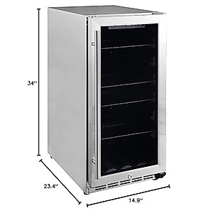 HCK 15 Inch Beverage Fridge, 3.18 cu.ft Beverage Refrigerator 110 can Commercial Grade Built-in Indoor with Glass Door for Soda and Beer, Chills Drinks with 3 Shelves