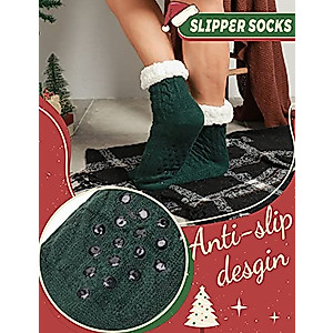 ANTSANG Mens Fuzzy Slipper Socks Fluffy Cozy Cabin Winter Warm Fleece Soft Thick Comfy Anti Slip Christmas Gift Stocking Stuffer for Teen Boys(Green)