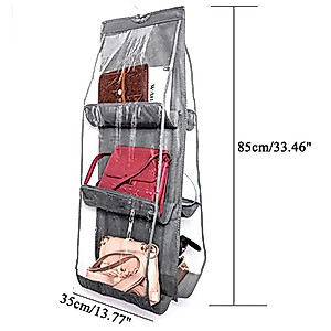 JRIQHOLD Purse Organizer Closet Dustproof Handbag Organisers Set, 2 Pcs 6 Pockets Nonwoven Fabric Easy Access Hanging Purse Storage Organizer for Dormitory Bedroom (Grey&Black)