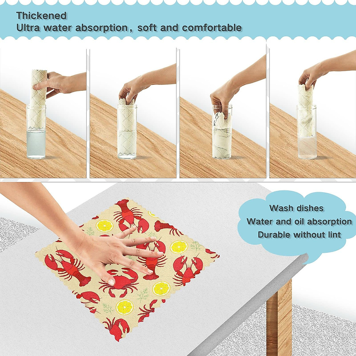 senya 6 Pack Dish Cloths Dish Towels Lemon Crawfish Reusable Kitchen Hand Towels