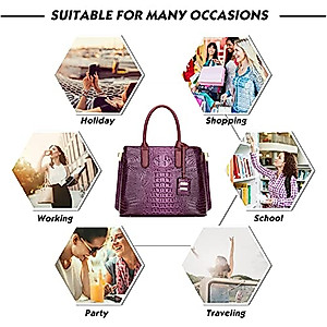 Women Fashion Purses and Handbags Crocodile Pattern One Shoulder Crossbody Tote Bags Top Handle Satchel for Women (Purple)