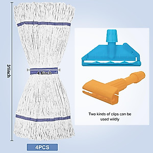 4 Pieces Mop Head Replacement Heavy Duty Commercial Mop Heads Wet Industrial String Cotton mop Cotton Looped End String Head Refill