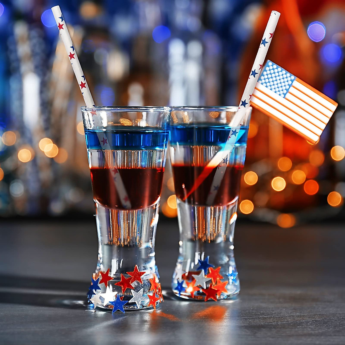 AnyDesign 200Pcs Independence Day Paper Straws American Flag Red Blue Star Pattern for Memorial Day 4th of July Super Bowl Patriotic Party Americana Themed Party Celebration