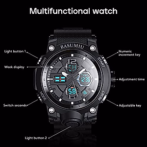 BASUMIU Mens Sports Watches Waterproof Analog Digital Sports Watch Electronic Tactical Army Watches for Men