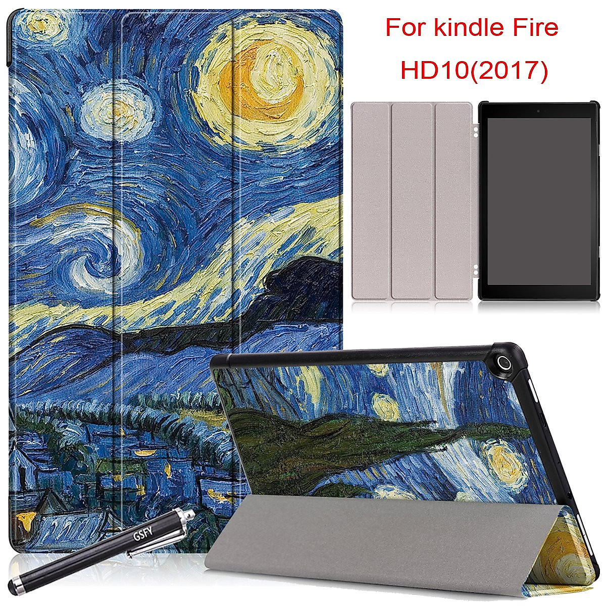 Newshine All-New Fire HD 10 2017 Case, Ultra Slim Lightweight Trifold Smart Stand Case (Auto Sleep/Wake) for Amazon Fire HD 10 (7th Generation, 2017 Release) 10.1 Inch Tablet, Starry Night