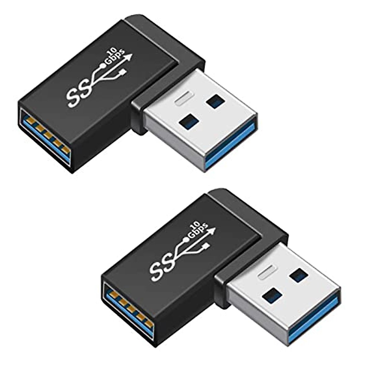 XCZZYB 90 Degree Right Angle USB 3.0 Male to Female Expansion Adapter for Connecting Mobile Hard Disk, U Disk, Wireless Network Card, Camera, Mouse, Keyboard, etc. - Black 2pack