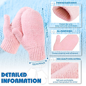 Hicarer 4 Pairs Women Mittens for Women Adult Winter Ladies Mittens Knitted Gloves Warm Fleece Mittens Double Wool Gloves, Black, White, Light Grey, Pink, about 3.9 x 9 inches