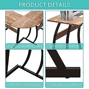 QEEIG L Shaped Desk for Small Space Corner Computer Desks Writing Table Farmhouse Home Office Bedroom Study Work PC Des PC Laptop Workstation, 49 inch, Rustic Brown (LD011-023BN)