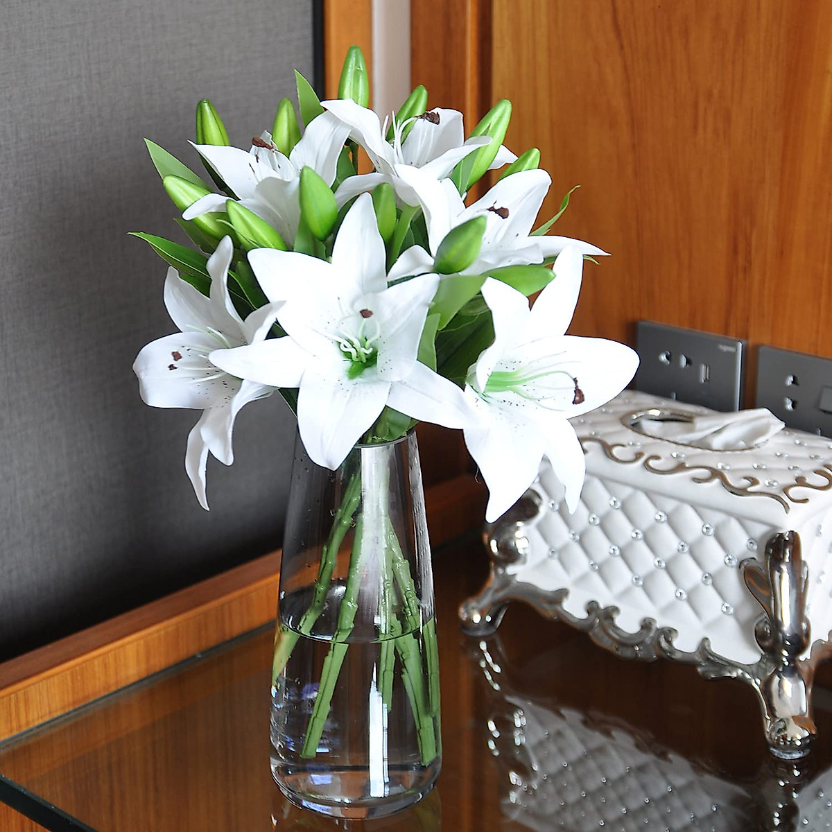 NC Artificial Tiger Lily 6PCS, Wedding Home Photography Decoration Fake Flower Party Family Hotel Office Garden Shop Real Touch Dining Table, White