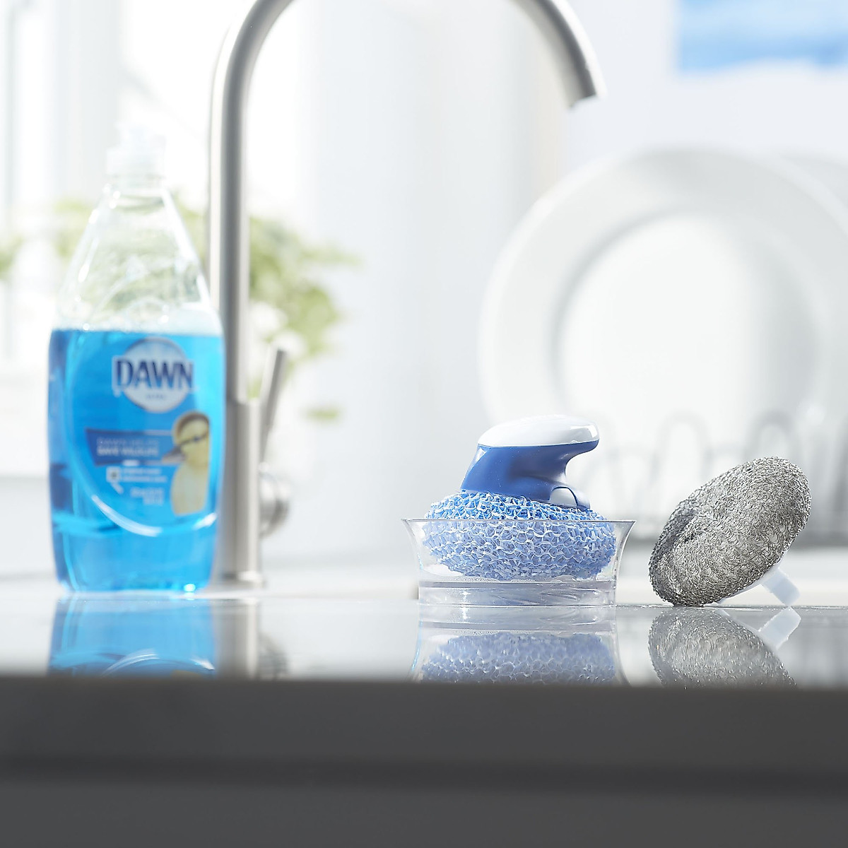 Dawn Handi Scrub and Storage Dish, 3.4 x 4.2 x3.7 Inch, White/Blue