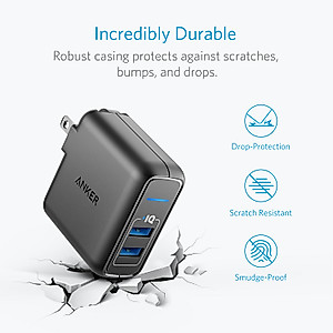 USB Charger, Anker Elite Dual Port 24W Wall Charger, PowerPort 2 with PowerIQ and Foldable Plug, for iPhone 11/Xs/XS Max/XR/X/8/7/6/Plus, iPad Pro/Air 2/Mini 3/Mini 4, Samsung S4/S5, and More