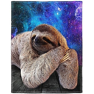 HommomH 60"x80" Blanket Soft Fluffy Flannel Fleece Throw Blue Nebula Sloth